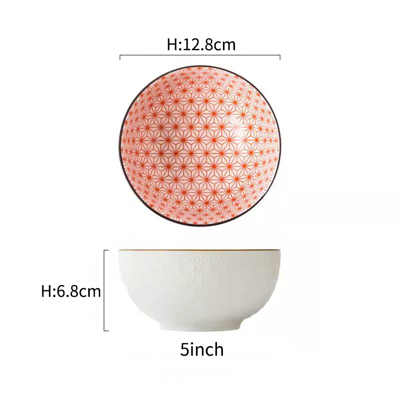 Color relief household ceramic rice bowl