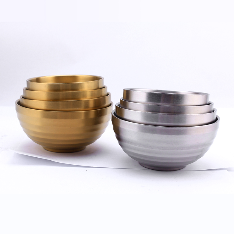 Luxurious round steel bowl in titanium gold